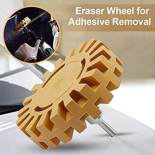 Dualshine Decal Remover Eraser Wheel, Rubber Wheel Decal Remover Car Sticker Remover Tool Rubber Decal Eraser Wheel Adhesive Remover 4”Pad with Drill Adapter Kit