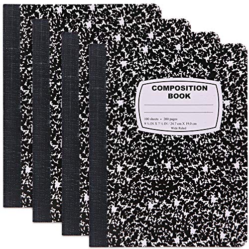 Emraw Composition Books Black & White Marble Style Durable Cover Notebooks Wide Ruled Ruled Paper 100 Sheets Writing Book for school and journaling (Pack of 6)