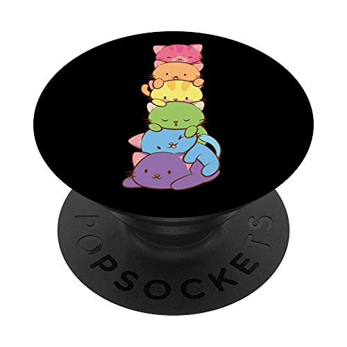 Cute LGBT Rainbow Gay Pride Flag Kawaii Cat Pile Anime Art PopSockets PopGrip: Swappable Grip for Phones & Tablets