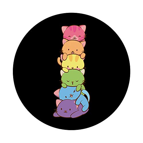 Cute LGBT Rainbow Gay Pride Flag Kawaii Cat Pile Anime Art PopSockets PopGrip: Swappable Grip for Phones & Tablets