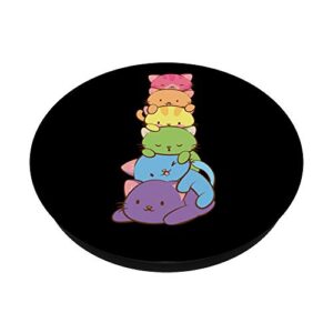 Cute LGBT Rainbow Gay Pride Flag Kawaii Cat Pile Anime Art PopSockets PopGrip: Swappable Grip for Phones & Tablets