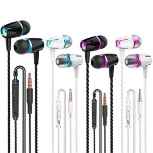 vpb earbud headphones with remote & microphone, in ear earphone stereo sound noise isolating tangle free for ios and android smartphones, laptops (mixed color 4 pairs)