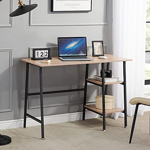 VECELO Computer Desk Study Writing Wooden Table with 2 Tier Storage Shelves on Left or Right for Home Office,Oak