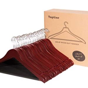 Topline Classic Wood Suit Hangers - 30 Pack (Cherry Finish)