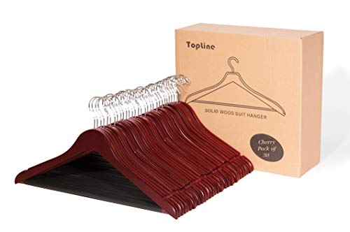 Topline Classic Wood Suit Hangers - 30 Pack (Cherry Finish)