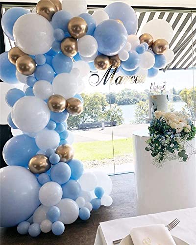 DUBEDAT Blue White Gold Balloon Garland Arch Kit Metallic Chrome God Ballons with Macaroon Blue White Latex Balloons for Birthday Wedding Bridal Shower Party Baby Shower Decoration