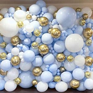 DUBEDAT Blue White Gold Balloon Garland Arch Kit Metallic Chrome God Ballons with Macaroon Blue White Latex Balloons for Birthday Wedding Bridal Shower Party Baby Shower Decoration