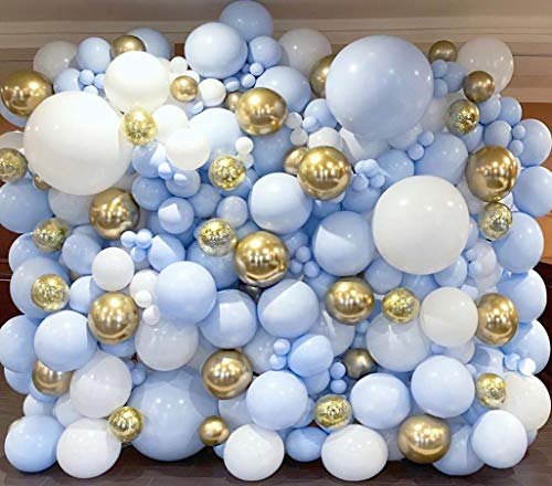 DUBEDAT Blue White Gold Balloon Garland Arch Kit Metallic Chrome God Ballons with Macaroon Blue White Latex Balloons for Birthday Wedding Bridal Shower Party Baby Shower Decoration