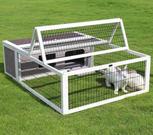 tortoise house habitat wooden small animal hutch enclosure indoor/outdoor (49 * 36 * 14(l*w*h), grey + white trim)