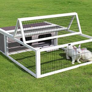 Tortoise House Habitat Wooden Small Animal Hutch Enclosure Indoor/Outdoor (49 * 36 * 14(L*W*H), Grey + White Trim)