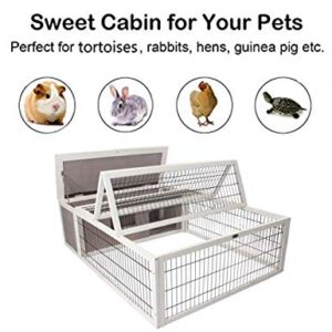 Tortoise House Habitat Wooden Small Animal Hutch Enclosure Indoor/Outdoor (49 * 36 * 14(L*W*H), Grey + White Trim)