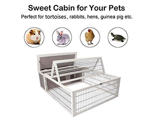 Tortoise House Habitat Wooden Small Animal Hutch Enclosure Indoor/Outdoor (49 * 36 * 14(L*W*H), Grey + White Trim)