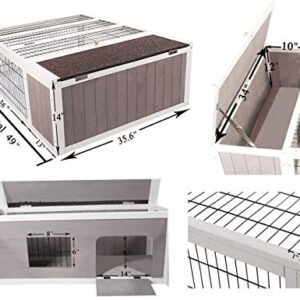 Tortoise House Habitat Wooden Small Animal Hutch Enclosure Indoor/Outdoor (49 * 36 * 14(L*W*H), Grey + White Trim)