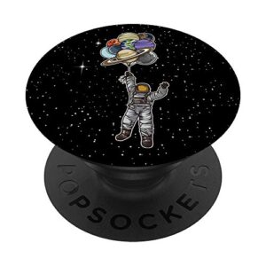 astronaut with balloons that are planets - spaceman galaxy popsockets swappable popgrip