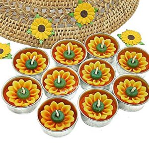 NAVA CHIANGMAI Flower Tealight Candles Scented Tea Lights Aromatherapy Relax Candles for Birthday Party Supplies and Wedding Favor Baby Shower Decorations Pack of 10 Pcs. (Sunflower)