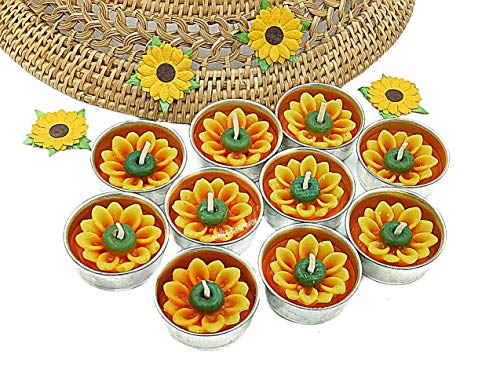 NAVA CHIANGMAI Flower Tealight Candles Scented Tea Lights Aromatherapy Relax Candles for Birthday Party Supplies and Wedding Favor Baby Shower Decorations Pack of 10 Pcs. (Sunflower)