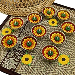 NAVA CHIANGMAI Flower Tealight Candles Scented Tea Lights Aromatherapy Relax Candles for Birthday Party Supplies and Wedding Favor Baby Shower Decorations Pack of 10 Pcs. (Sunflower)