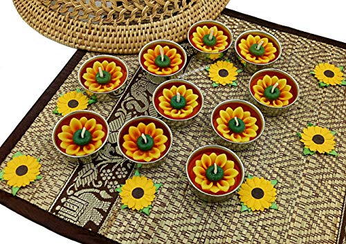 NAVA CHIANGMAI Flower Tealight Candles Scented Tea Lights Aromatherapy Relax Candles for Birthday Party Supplies and Wedding Favor Baby Shower Decorations Pack of 10 Pcs. (Sunflower)