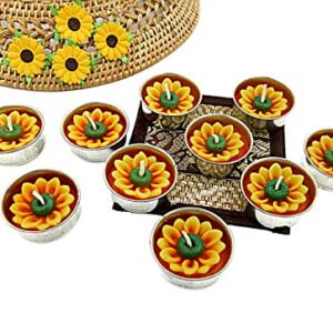 NAVA CHIANGMAI Flower Tealight Candles Scented Tea Lights Aromatherapy Relax Candles for Birthday Party Supplies and Wedding Favor Baby Shower Decorations Pack of 10 Pcs. (Sunflower)