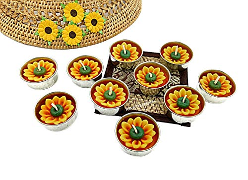 NAVA CHIANGMAI Flower Tealight Candles Scented Tea Lights Aromatherapy Relax Candles for Birthday Party Supplies and Wedding Favor Baby Shower Decorations Pack of 10 Pcs. (Sunflower)