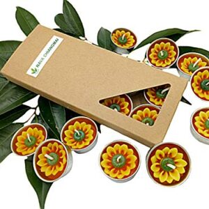 NAVA CHIANGMAI Flower Tealight Candles Scented Tea Lights Aromatherapy Relax Candles for Birthday Party Supplies and Wedding Favor Baby Shower Decorations Pack of 10 Pcs. (Sunflower)