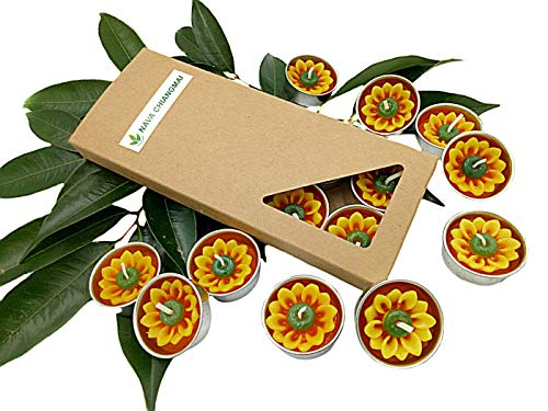 NAVA CHIANGMAI Flower Tealight Candles Scented Tea Lights Aromatherapy Relax Candles for Birthday Party Supplies and Wedding Favor Baby Shower Decorations Pack of 10 Pcs. (Sunflower)