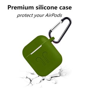 AirPods Case Cover Compatible Apple Airpods 2 & 1[Front LED Visible],9 in 1 Kits Airpods Accessories Protective Silicone Skin with Airpods Watch Band Holder/Ear Hook/Strap/Clip/Keychain-Olive Green