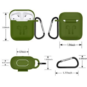 AirPods Case Cover Compatible Apple Airpods 2 & 1[Front LED Visible],9 in 1 Kits Airpods Accessories Protective Silicone Skin with Airpods Watch Band Holder/Ear Hook/Strap/Clip/Keychain-Olive Green