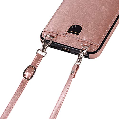 Jaorty PU Leather Wallet Case for iPhone XS Max Necklace Lanyard Case Cover with Card Holder Adjustable Detachable Anti-Lost Neck Strap for Apple iPhone XS Max,Pink