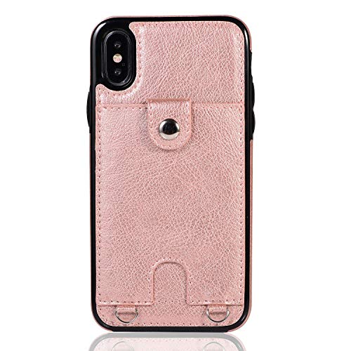 Jaorty PU Leather Wallet Case for iPhone XS Max Necklace Lanyard Case Cover with Card Holder Adjustable Detachable Anti-Lost Neck Strap for Apple iPhone XS Max,Pink