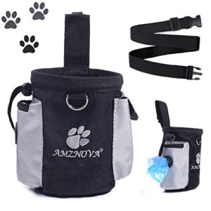 amznova dog treat bag, puppy training pouch, animal walking snack container best hiking toys pack dispenser carries with waistband, black