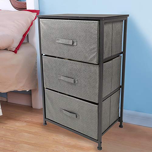 KKTONER Nightstand Dresser Storage Tower Organizer with 3 Drawer Vertical Dresser Foldable Pull Fabric Bins for Bedroom Entryway (Gray)