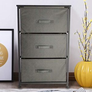 KKTONER Nightstand Dresser Storage Tower Organizer with 3 Drawer Vertical Dresser Foldable Pull Fabric Bins for Bedroom Entryway (Gray)