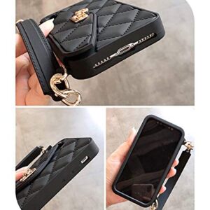 UnnFiko Wallet Case Compatible with iPhone 11, Cute Light Luxury Bag Design, Purse Flip Card Pouch Cover Soft Silicone Case with Handstrap Long Shoulder Strap (Black, iPhone 11)