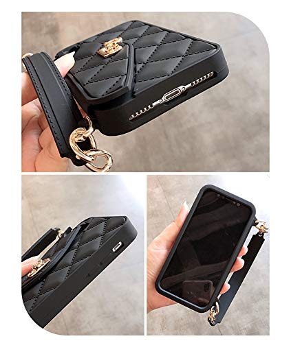 UnnFiko Wallet Case Compatible with iPhone 11, Cute Light Luxury Bag Design, Purse Flip Card Pouch Cover Soft Silicone Case with Handstrap Long Shoulder Strap (Black, iPhone 11)