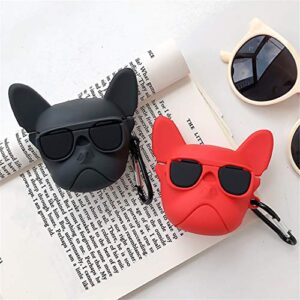 Mulafnxal Compatible with Airpods 1&2 Case, Silicone 3D Cute Fun Animal Cartoon Funny Character Airpod Cover, Fashion Cool Stylish Design Skin, Cases for Teens Girls Boys Air pods (Black Glass Dog)