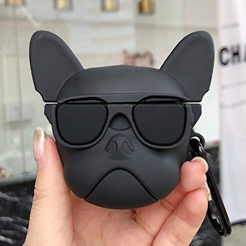 Mulafnxal Compatible with Airpods 1&2 Case, Silicone 3D Cute Fun Animal Cartoon Funny Character Airpod Cover, Fashion Cool Stylish Design Skin, Cases for Teens Girls Boys Air pods (Black Glass Dog)