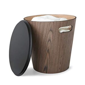 Umbra Woodrow Storage, Modern Round Ottoman with Natural Wood Base, for Small Spaces, Medium, Walnut/Black