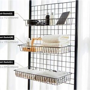 Casamaru Magic Partition Steel MESH Basket with Hook for Wire Wall Grid & Panel [Black,Medium]