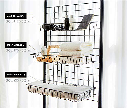 Casamaru Magic Partition Steel MESH Basket with Hook for Wire Wall Grid & Panel [Black,Medium]