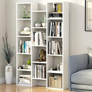 tribesigns modern bookcase, 5-shelf storage organizer bookshelf with 14-cube display book shelf for home office, living room and bedroom (white)