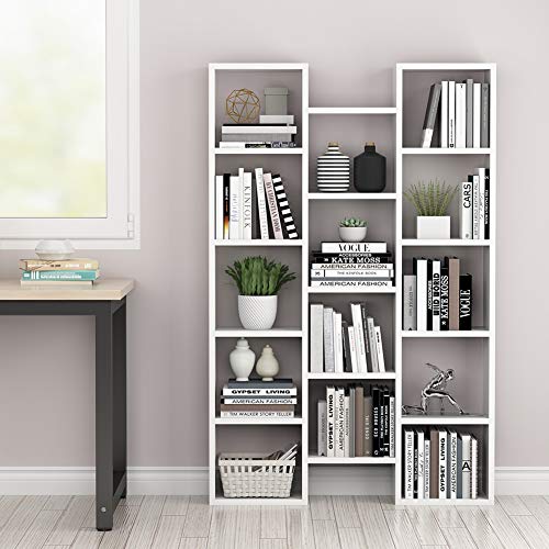 Tribesigns Modern Bookcase, 5-Shelf Storage Organizer Bookshelf with 14-Cube Display Book Shelf for Home Office, Living Room and Bedroom (White)