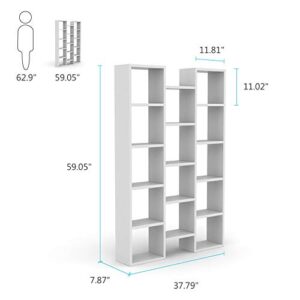 Tribesigns Modern Bookcase, 5-Shelf Storage Organizer Bookshelf with 14-Cube Display Book Shelf for Home Office, Living Room and Bedroom (White)