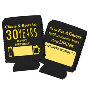 Yangmics Direct 30th Birthday Can Cooler Sleeves Pack of 12- Dirty 30 Birthday Party Supplies - Black and Gold Thirtieth Birthday Cup Coolers