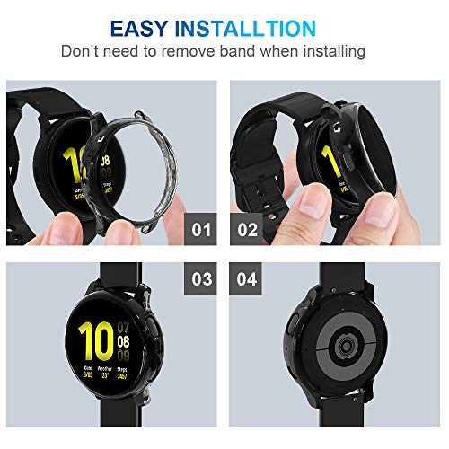 [2Pack] Tensea Compatible with Samsung Galaxy Watch Active 2 Screen Protector Case 44mm, Bumper Full Around Cover for Samsung Galaxy Watch Active2 44 (Black, 44mm)