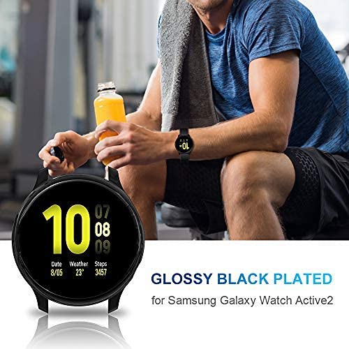 [2Pack] Tensea Compatible with Samsung Galaxy Watch Active 2 Screen Protector Case 44mm, Bumper Full Around Cover for Samsung Galaxy Watch Active2 44 (Black, 44mm)