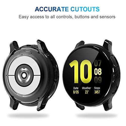 [2Pack] Tensea Compatible with Samsung Galaxy Watch Active 2 Screen Protector Case 44mm, Bumper Full Around Cover for Samsung Galaxy Watch Active2 44 (Black, 44mm)