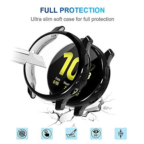 [2Pack] Tensea Compatible with Samsung Galaxy Watch Active 2 Screen Protector Case 44mm, Bumper Full Around Cover for Samsung Galaxy Watch Active2 44 (Black, 44mm)