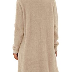 QIXING 2022 Women's Casual Open Front Knit Cardigans Long Sleeve Plush Sweater Coat with Pockets Khaki-Medium