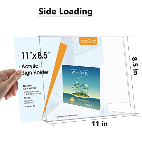 MaxGear Acrylic Sign Holder 8.5x11 inches 6 Pack, Horizontal Sign Holders Clear Paper Display Stand, Slant Back Flyer Frames Table Top Menu Document Holder for Office, Store, Restaurants - Landscape